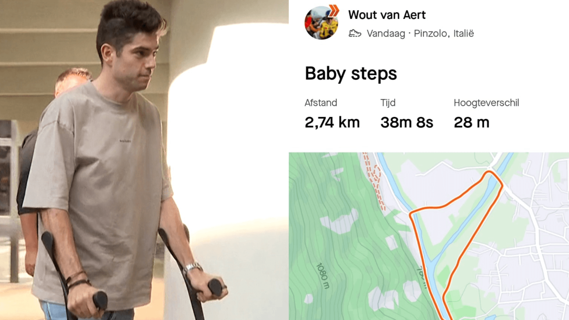 "Baby steps": Wout van Aert stapt voor het eerst sinds zware valpartij ...